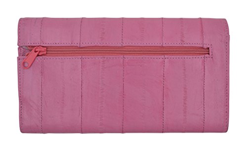 Womens Eel Skin Leather Deluxe Checkbook Wallet (Pink)