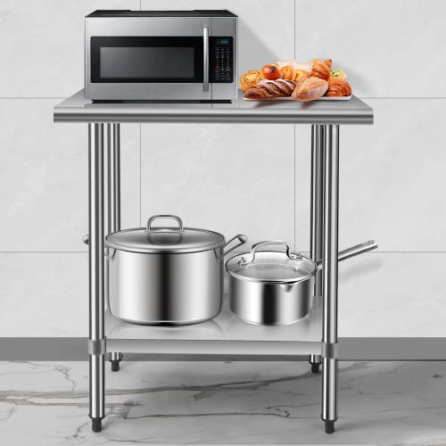 TUSY Stainless Steel Table for Prep & Work, 24 x 30 Inches NSF Commercial Worktable with Stainless Steel Undershelf and Legs for Restaurant, Home and Hotel