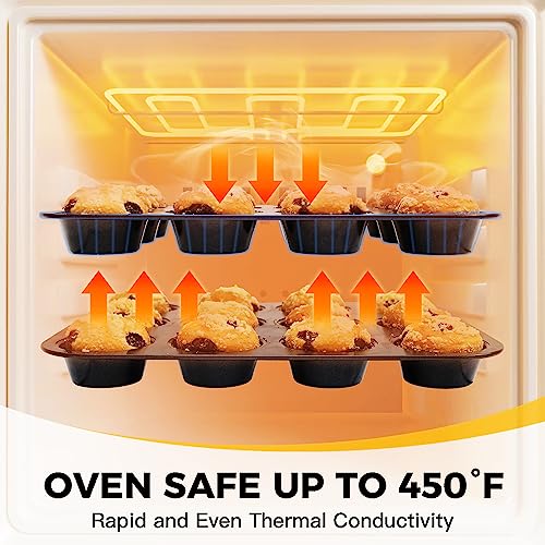 HONGBAKE Bakeware Sets, Baking Pans Set, Nonstick Oven Pan for Kitchen with Wider Grips, 10-Pieces Including Rack, Cookie Sheet, Cake Pans, Loaf Pan, Muffin Pan, Pizza Pan - Grey