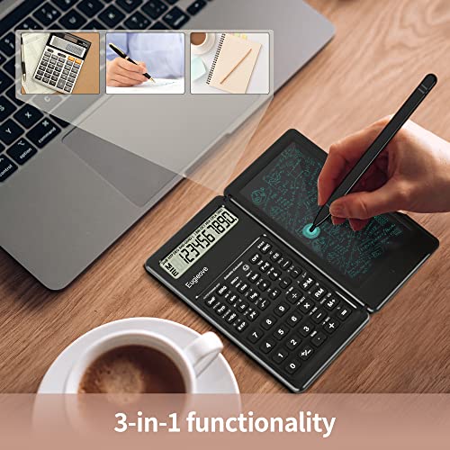 Pocket Basic Science Calculator for Students - Foldable Math Classroom Functional Calculator with LCD Display Erasable Writing Tablet and Ruler Set for Office Home Business Whether Back to School Gift