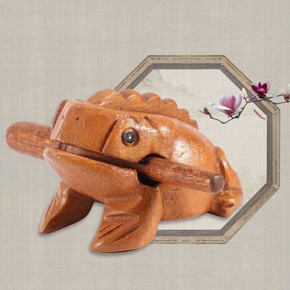 Thailand Traditional Craft Wooden Lucky Frog Interesting & Cute Craft Manual Croaking Musical Instrument Home Office Decor(5#)