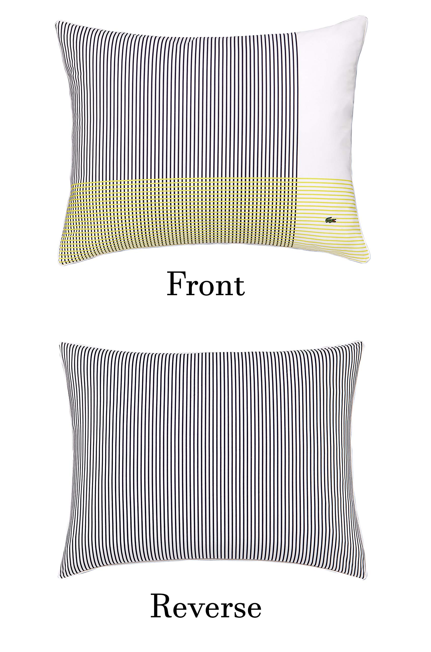 Lacoste Backspin 2- Piece Reversible 100% Cotton Striped Duvet Cover & Sham Set, Twin/Twin XL, Ivory/Blue/Yellow