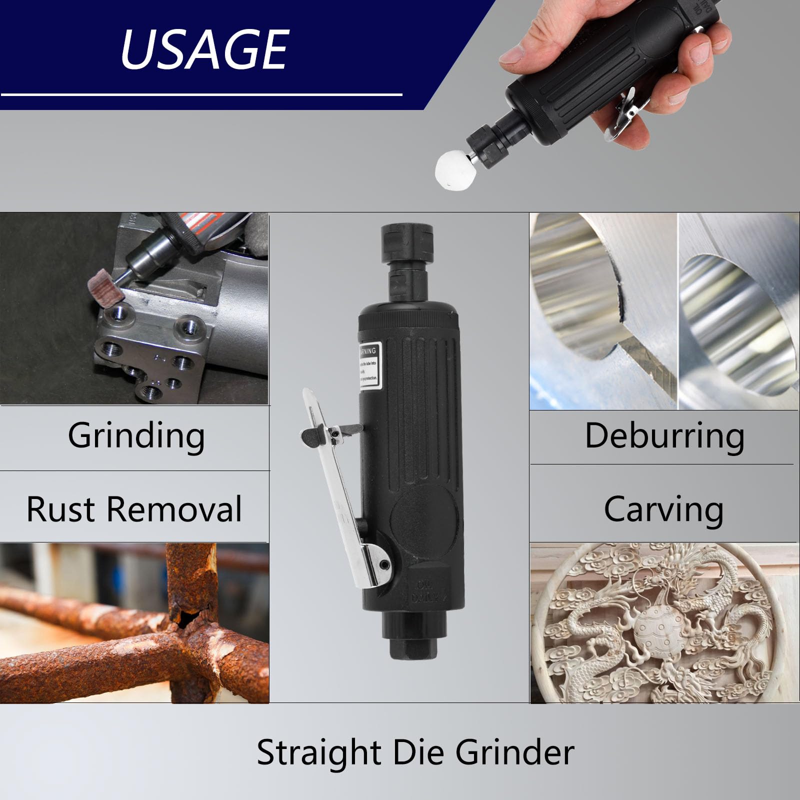 HYFN Air Die Grinder Kit 1/4Inch 20000RPM Right Angle Die Grinder 18Pcs Die Grinders Pneumatic Angle Grinder Safety Switch For Polishing Air Grinder Tool Air Tool