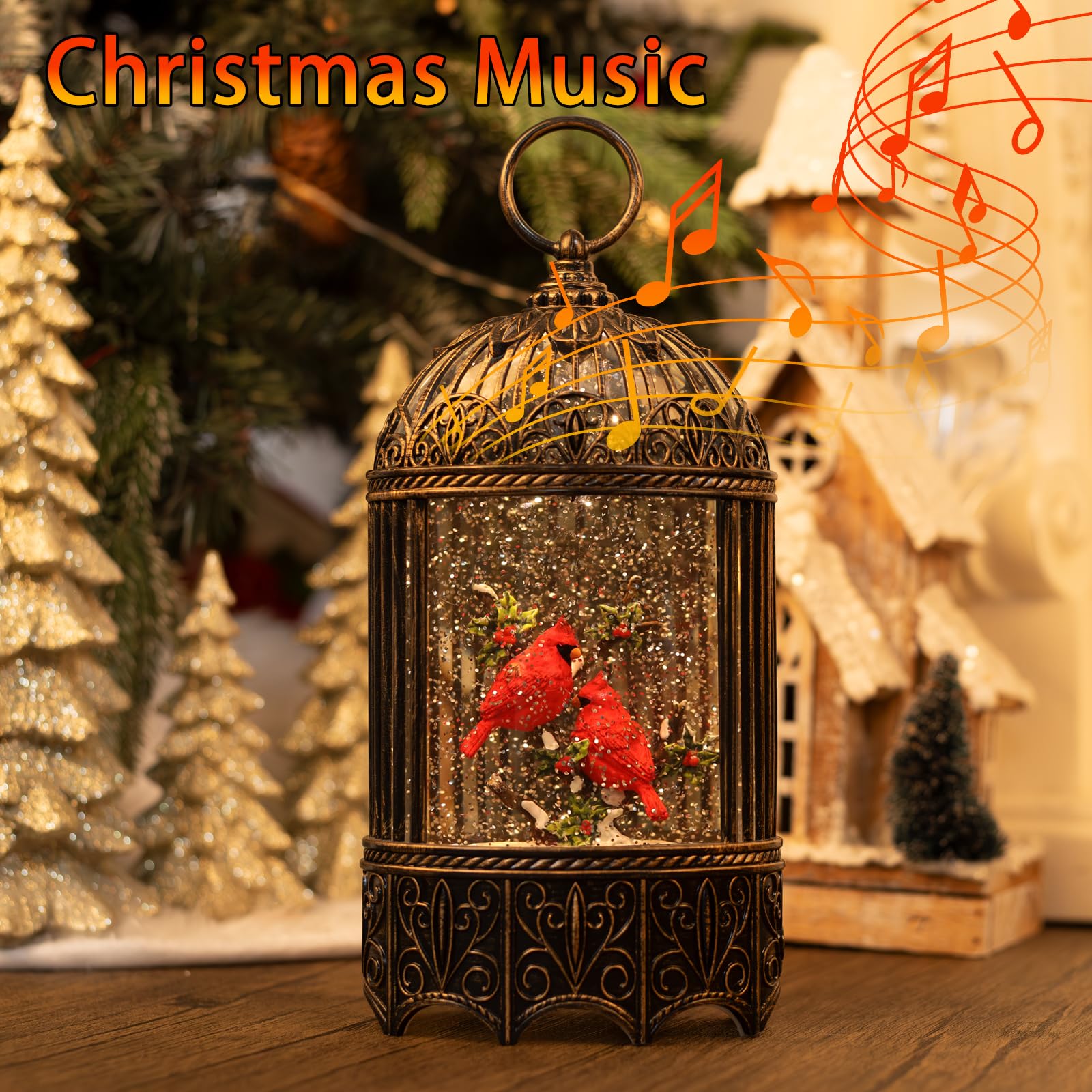 Christmas Snow Globes Cardinal Gift, Light Up Musical Snow Globe Birdcage Christmas Decorations, 6H Timer, USB/Battery Operated, Cardinal Gift Indoor Home Décor