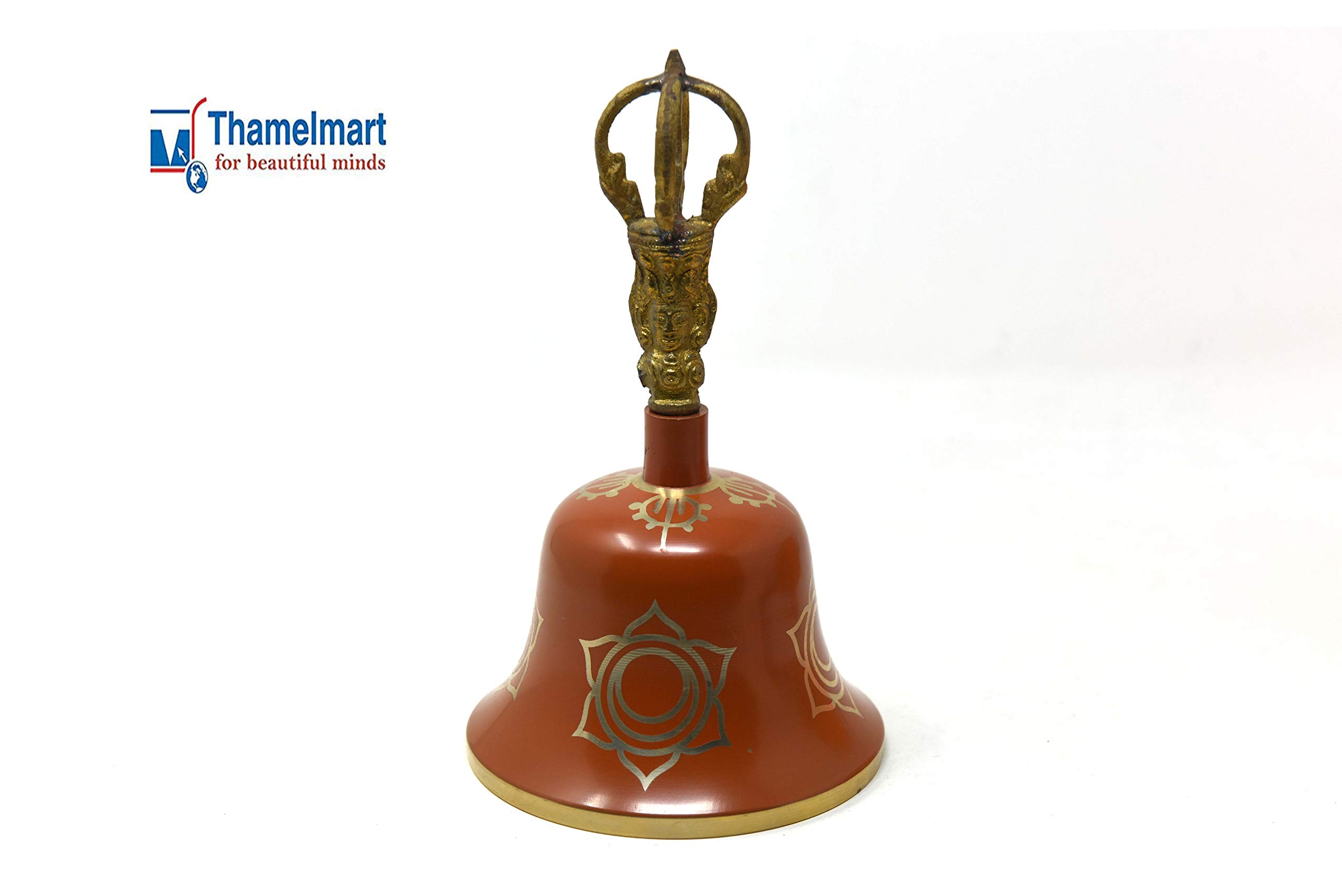 Tibetan Buddhist Meditation Bell Chakra Color - Bell of Enlightenment from Nepal 8 Inches Including free Box … (ORANGE)