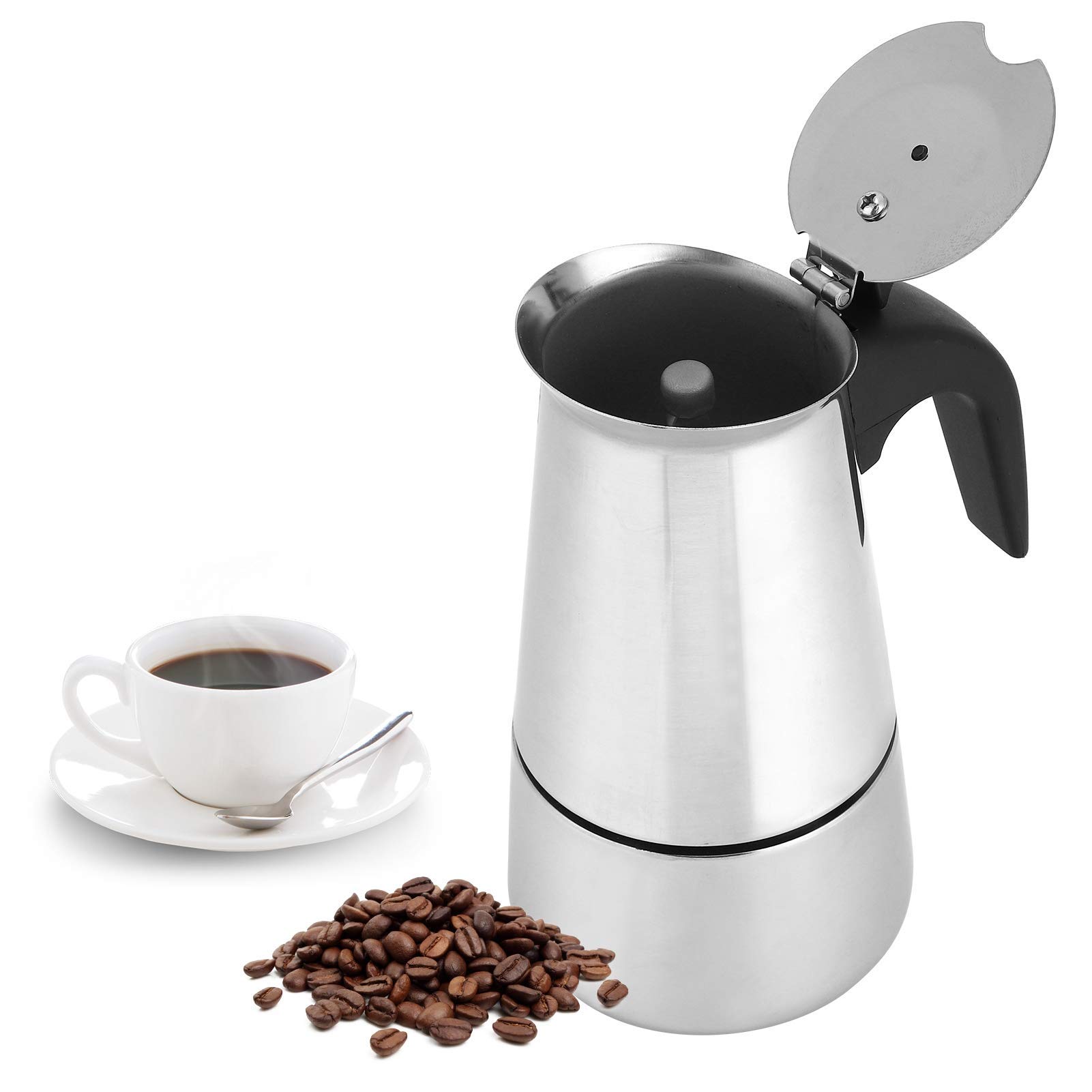 OUKENS Stovetop Espresso Maker, 4cup/200ml Italian Classic Coffee Maker Stainless Steel Moka Pot Percolator Coffee Pot Coffee Kettle Pot for Home Kitchen Induction