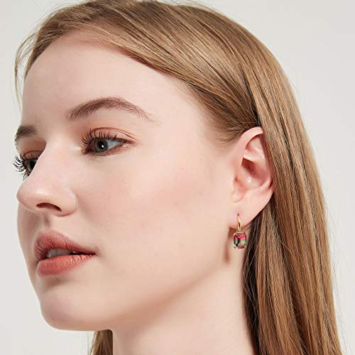 Watermelon Tourmaline Drop Earrings Nickel Free Copper Gradient Color Baguette Cut CZ Earrings for Women Girls