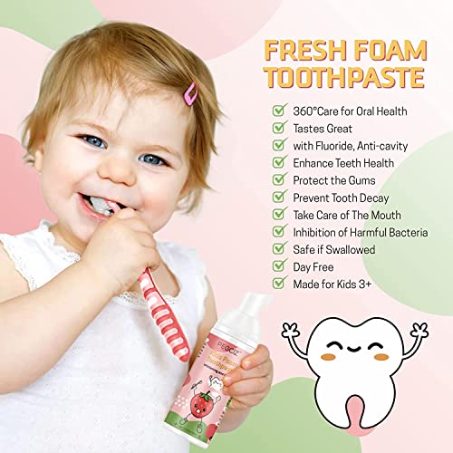 Kids Foam Toothpaste with Low Fluoride,Toddler Anti-Cavity Foaming Toothpaste for U Shaped Toothbrush Electric Toothbrush for Children Kids Ages 3 Plus Strawberry Flavor,60ml(2.11 fl oz)