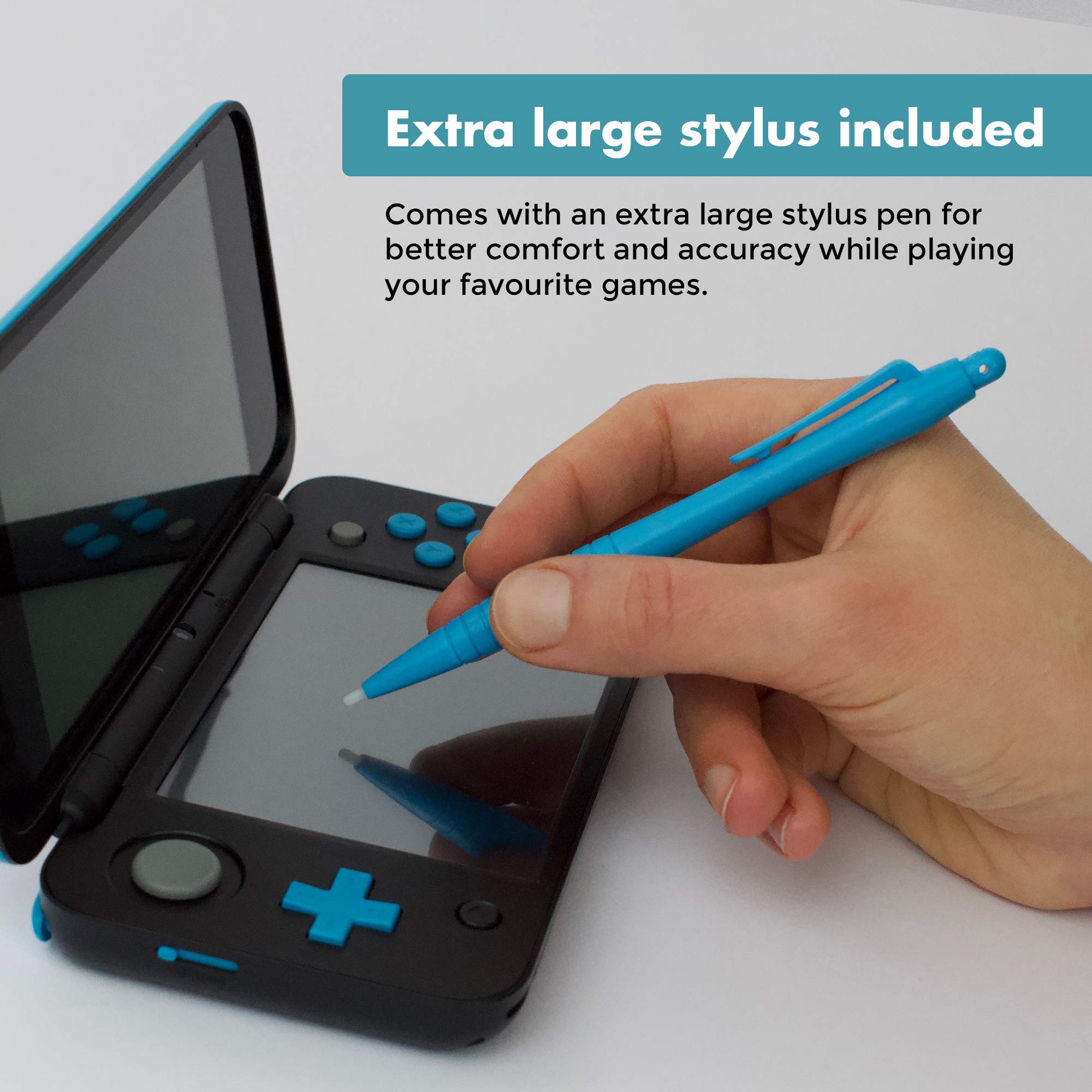 TakeCase Hard Shell Carrying Case - Compatible with Nintendo 3DS XL and 2DS XL - Fits 16 Game Cards and Wall Charger - Includes Removable Accessories Pouch and Extra Large Stylus Light Blue