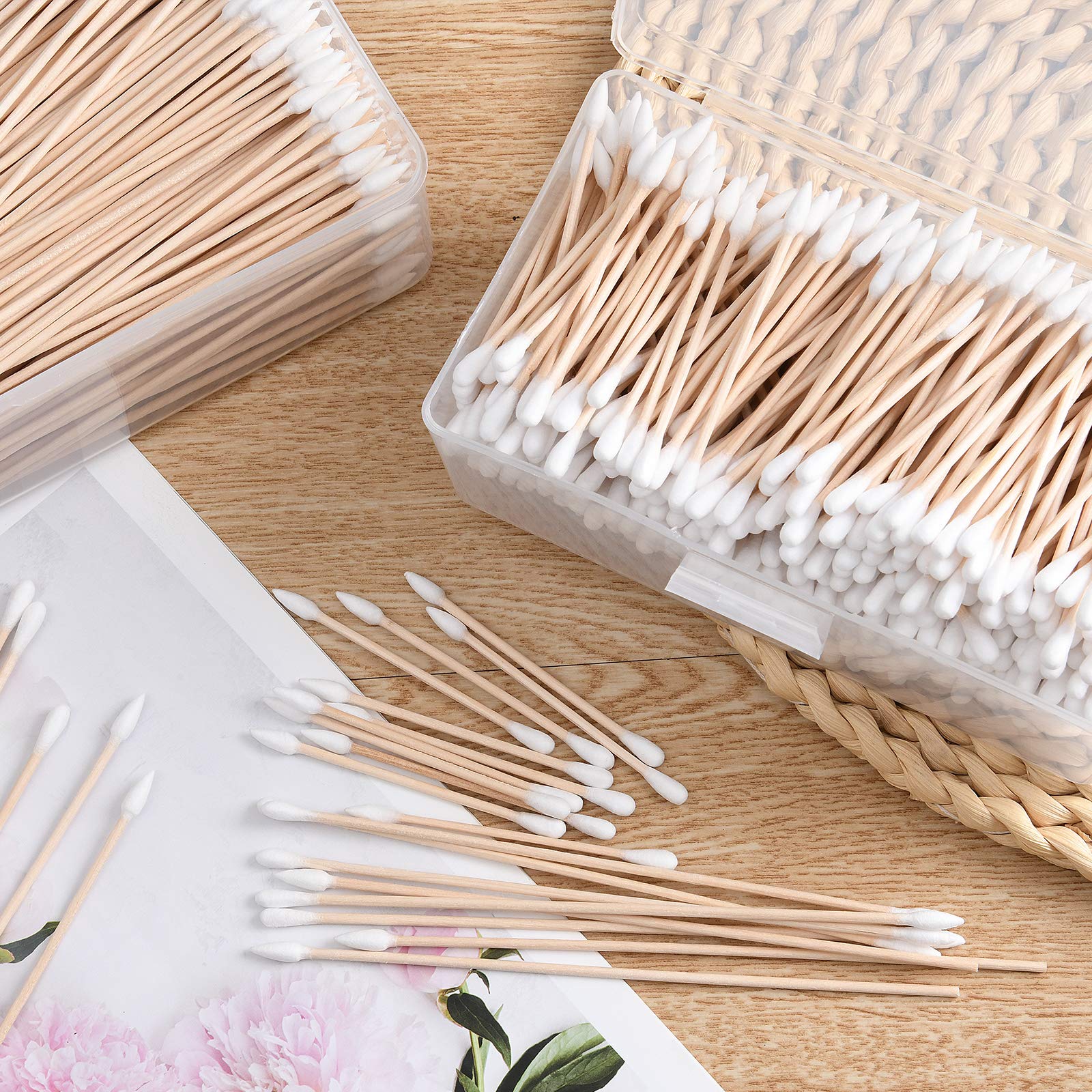 Cotton Swabs 500 Pieces with Wooden Handles Cotton Tip for Gun Cleaning Jewelry Ceramics Electronics in Storage Case
