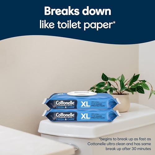 Cottonelle XL Flushable Wet Wipes, Adult Wipes Large, 8 Flip-Top Packs, 45 Wipes Per Pack (360 Total Wipes), Packaging May Vary