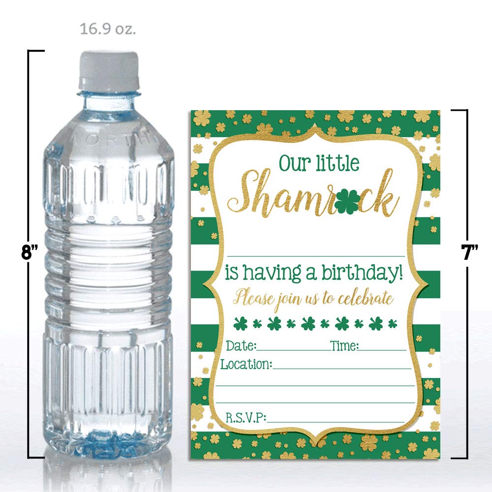 Our Little Shamrock St. Patrick’s Day Birthday Party Invitations, 20 5x7 Fill In Cards with Twenty White Envelopes by AmandaCreation