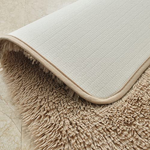 ECM. Beautiful Living Room Rug Set - Solid Aesthetic Soft Fluffy Rug Carpet for Home, Dining Room, and Kitchen - Faux Fur Anti Slip Rug & Water Absorber Bathroom Carpet Set - Taupe