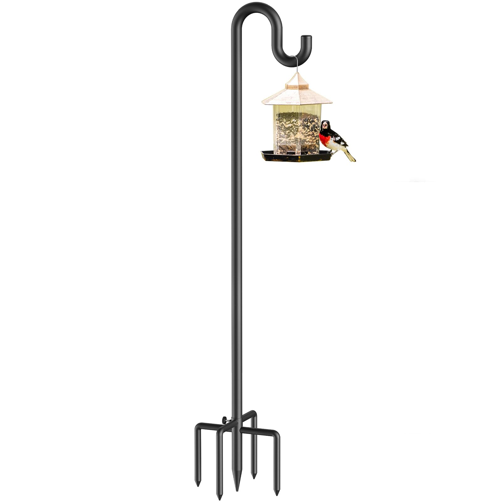 Forlogic Bird Feeder Pole 76 Inches Shepherd Hooks for Outdoor, Heavy Duty Bird Feeder Pole for Garden Decor, Black Shepherd Stand for Plant Baskets Wind Chime with 5 Base Prongs