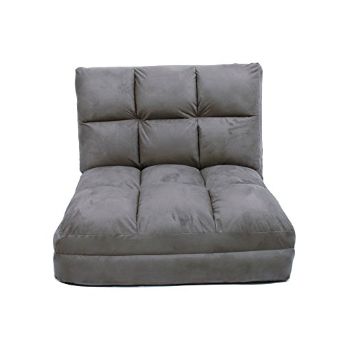 Loungie Micro-Suede 5-Position Adjustable Convertible Flip Chair, Sleeper Dorm Bed Couch Lounger Sofa, Grey