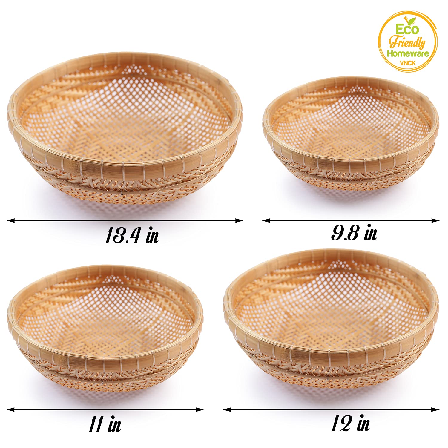 ECO FRIENDLY HOMEWARE VNCK Fruit Holder For Kitchen Countertop, Fruit Bowls For Table Centerpiece, Decorative Bowl, Fruit Bowl For Kitchen Counter (9.8", 11", 11.8", 13.4" diameter, 4 Pcs, Hole)