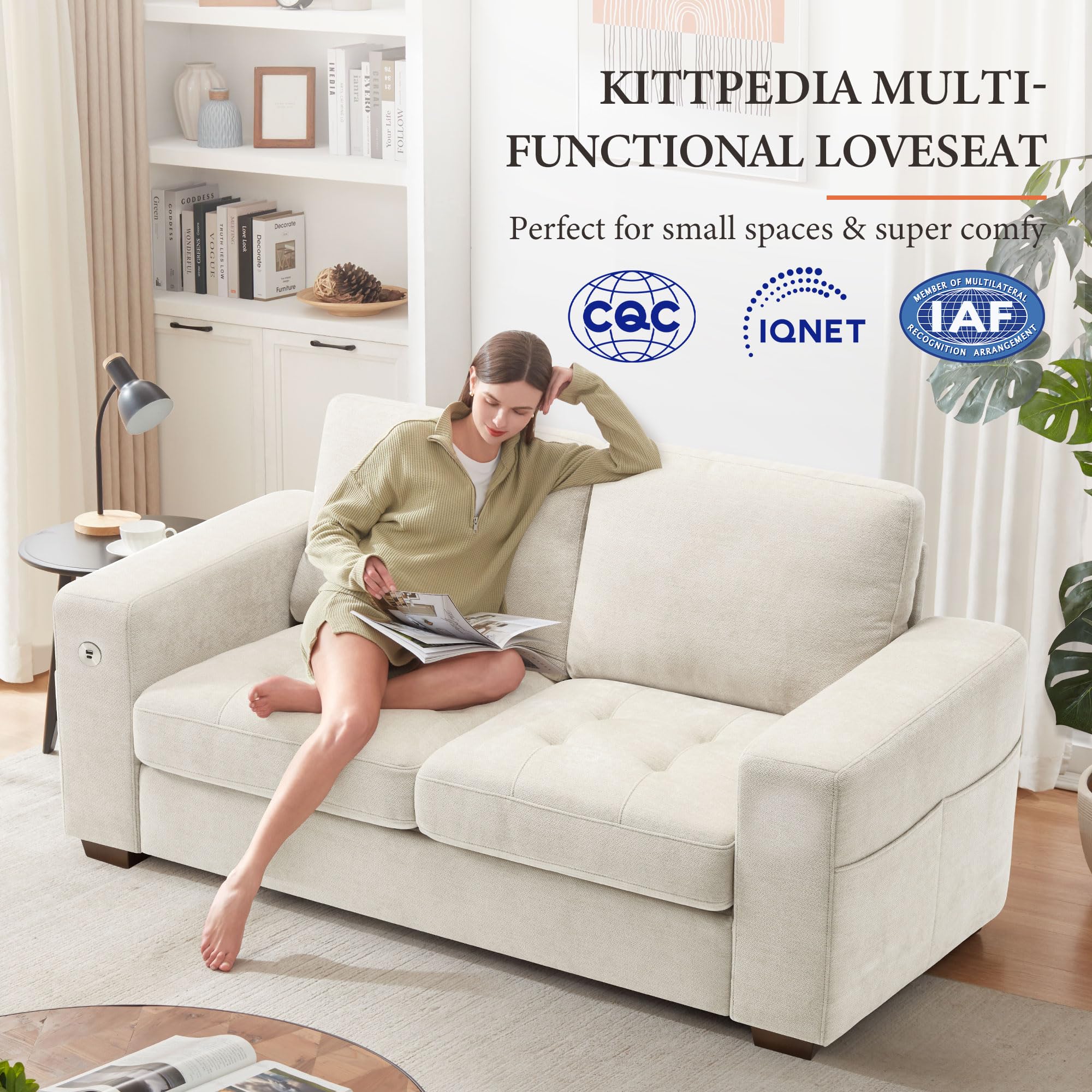 Ihanherry 90.5" Modern Sofa 3-Seats Couch for Living Room, Chenille Pillow-Armrest with Extra Large Seat Width, USB/Type-C Charging Port & Side Pocket, Removable Medium Firm Cushion(Grey)