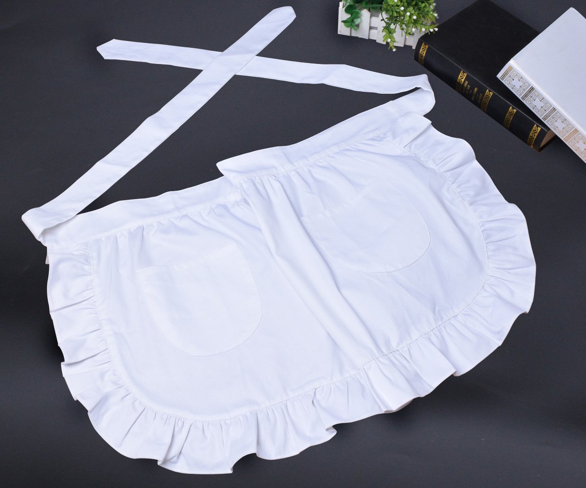 Love Potato 100% Cotton 2 Pockets Waist Apron Kitchen Cooking Restaurant Bistro Half Aprons for Girl Woman, White
