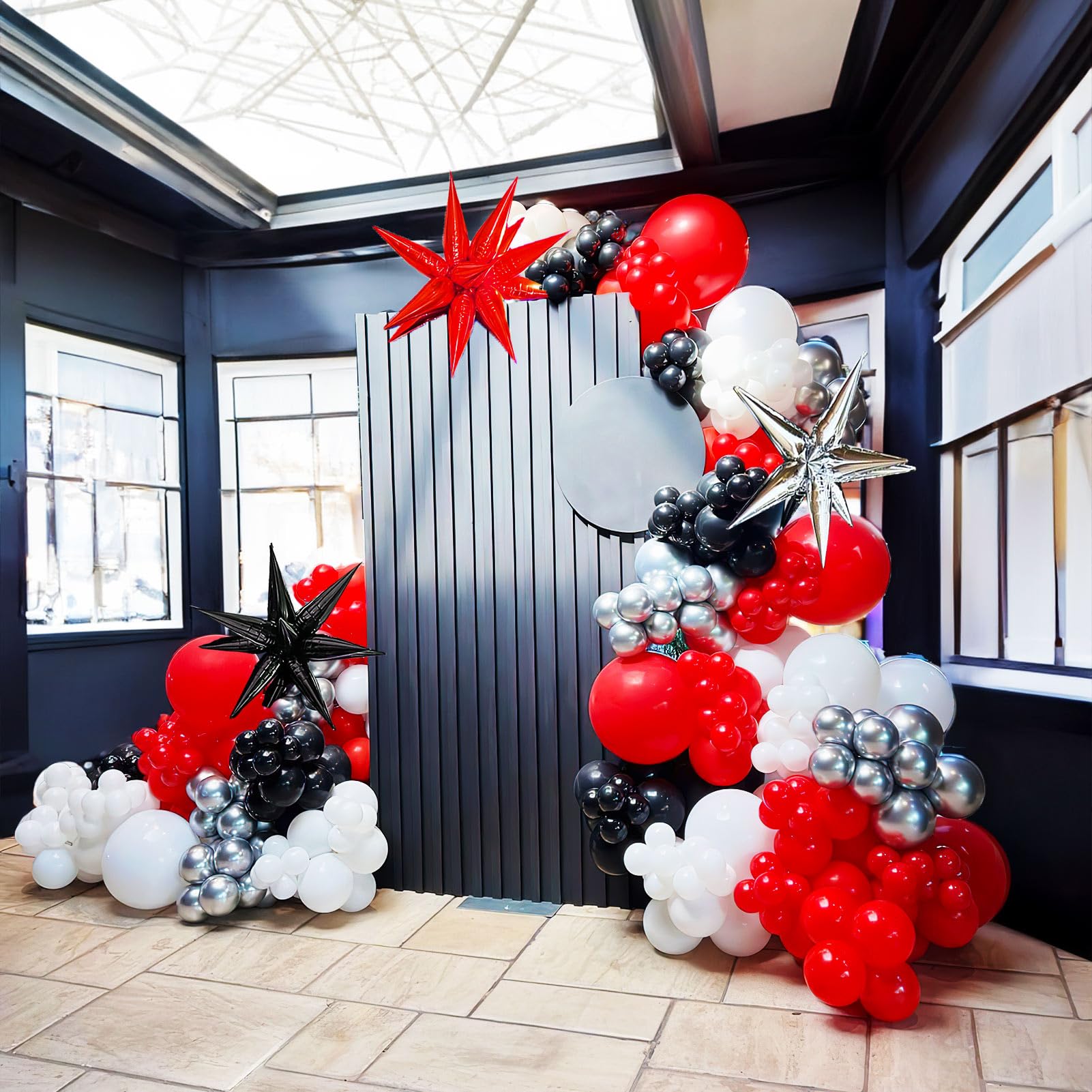Kozee Black Red silver White Balloon Garland kit 146Pcs and Mylar starburst balloons for Birthday Party 2024 graduation prom day baby shower Decorations
