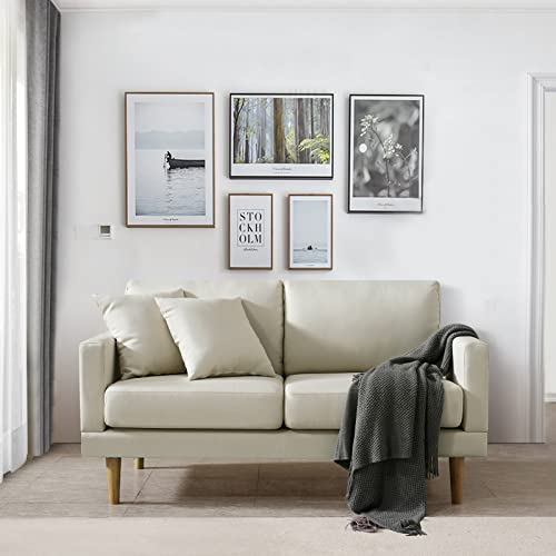 Husbedom 59" Loveseat Sofa, Modern Small Couches for Small Spaces, Living Room, Bedroom, Apartment, Dorm, with Throw Pillow, Beige