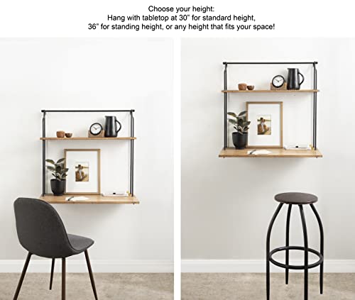 Kate and Laurel Walters Modern Farmhouse Wood and Metal Floating Desk with Folding Drop-Leaf Design, 31x30x14, Rustic Brown/Black