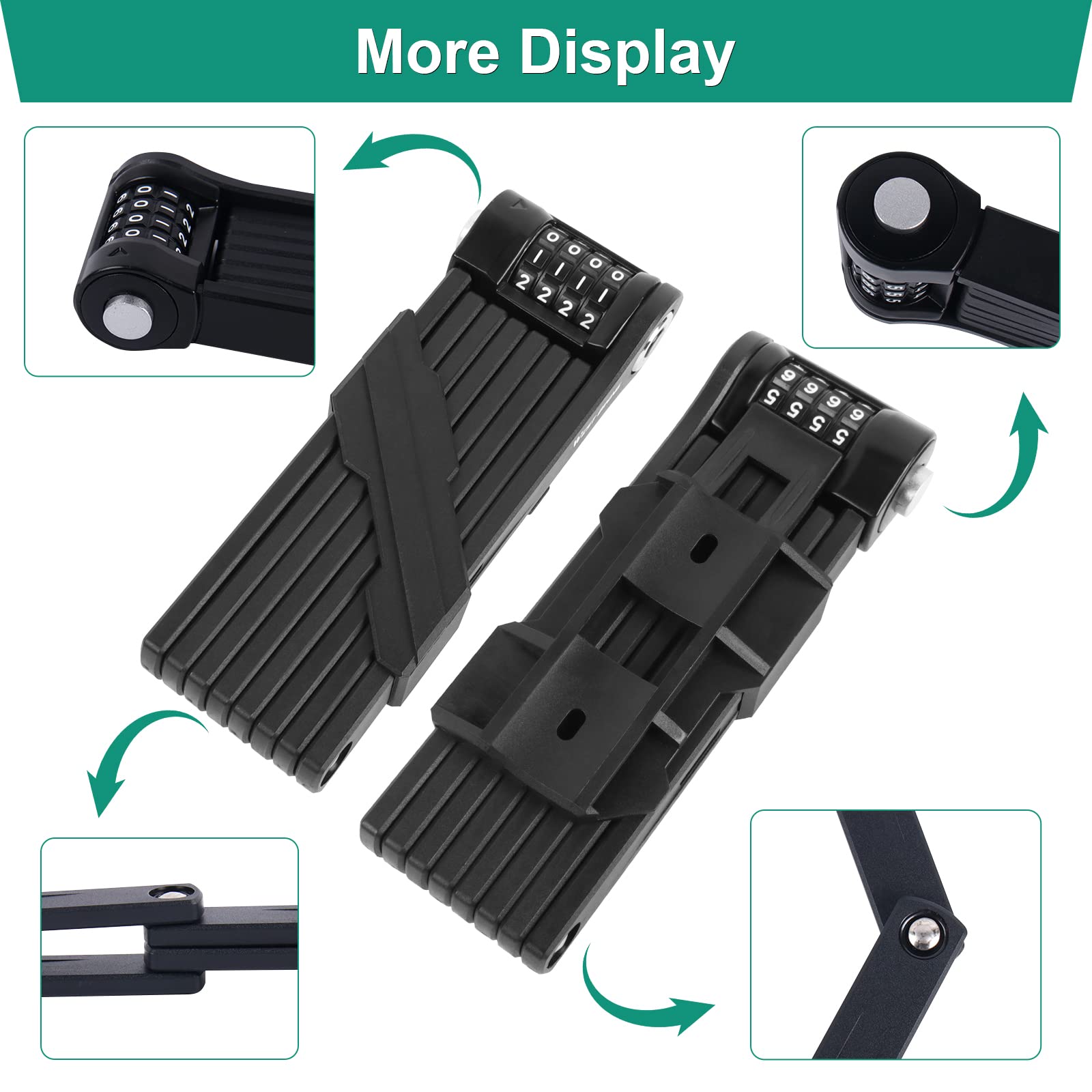Dreamoon Folding Bike Lock, Compact 8 Joints Bicycle Lock Combination, Heavy Duty Alloy Steel Foldable Chain Lock, with 4-Digit Resettable Combination Password, for ebike Bike Scooter