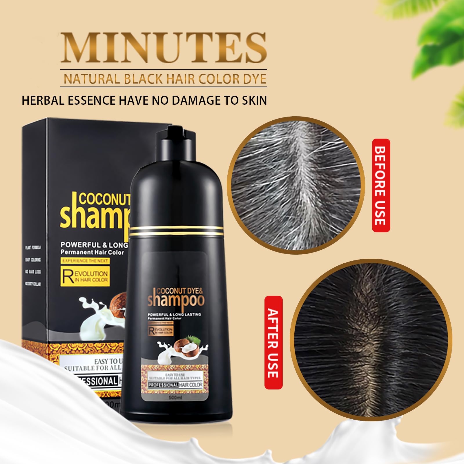 Ivnil Light Brown Hair Dye Shampoo for Instant Hair Color, for Gray Hair, Shampoo 3 in 1, 16.9 Fl Oz
