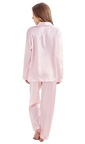 TONY & CANDICE Women's Classic Satin Pajama Set Sleepwear Loungewear (Large, Light Pink)