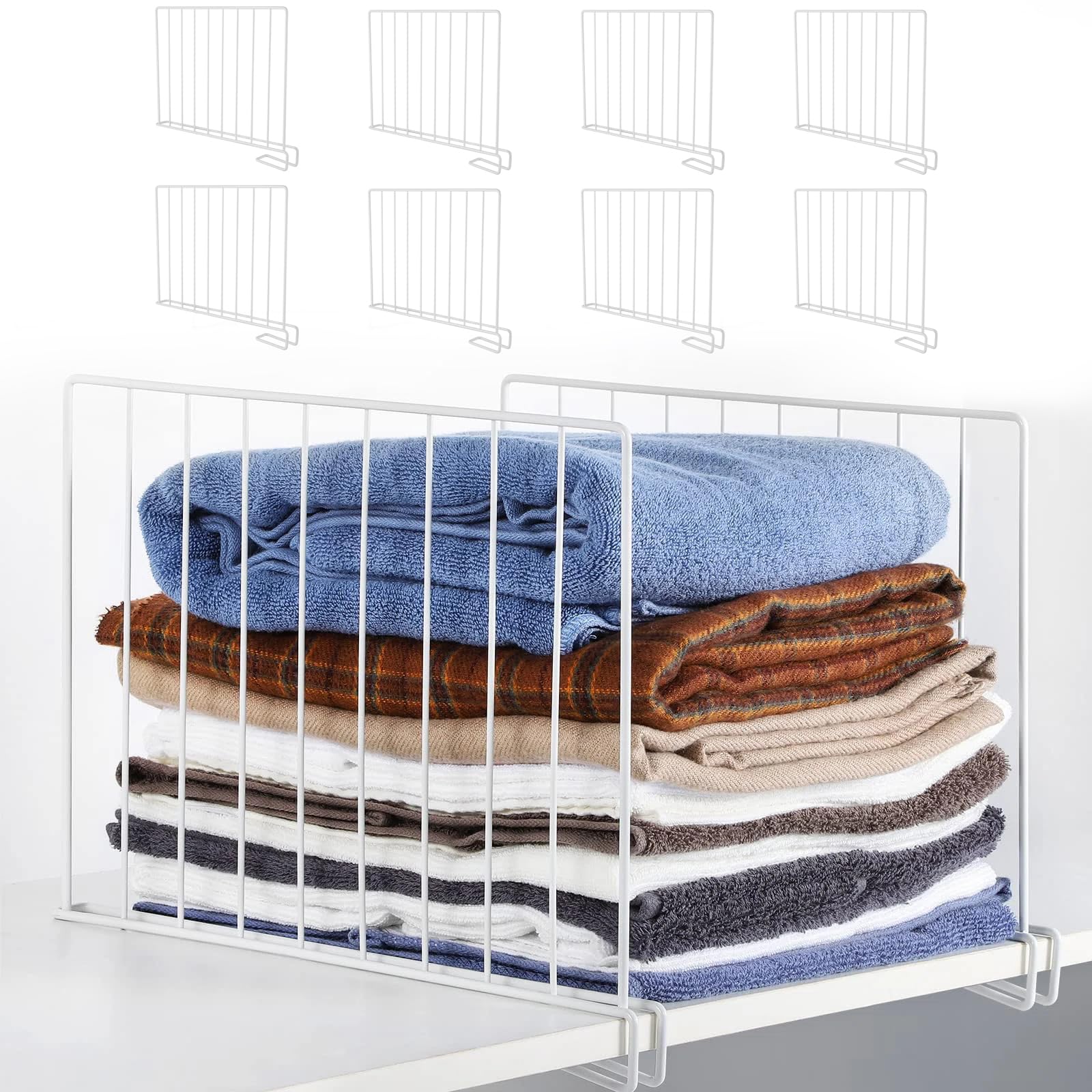 IVONNEY Wire Shelf Dividers Closet Organization, 8 Pack Metal Closet Dividers, White Wire Shelf Separators - Closet Shelf Dividers for Wood Shelves, Vertical Wire Shelving Dividers