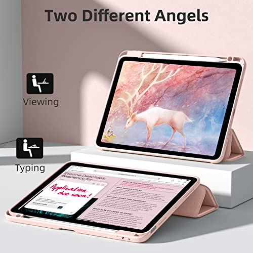 Wenlaty Case Compatible with iPad Air 5th Generation (2022) / 4th (2020) 10.9 Inch Pencil Holder, for 5/4 Case, Slim Smart Cover Clear Back Shell, Rose Pink