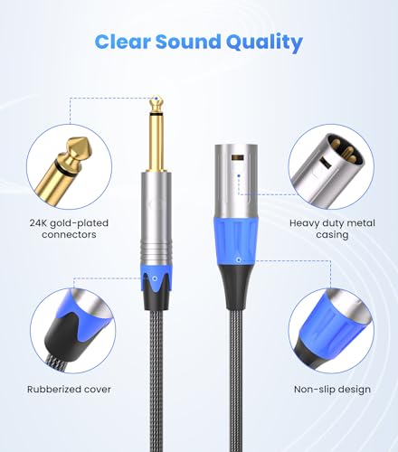 tisino XLR to 1/4" Cable, Quarter inch Mono to XLR Male Unbalanced Interconnect Cable Cord for Amplifiers, Instruments- 6.6 Feet