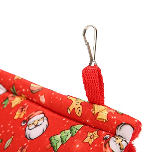Pssopp Bird Snuggle Hut, Bird Hanging Hammock Tent Toy Bird Cave Hanging Tent Birds Hideaway Sleeping Bed Fuzzy for Resting Hiding Playing Red Christmas