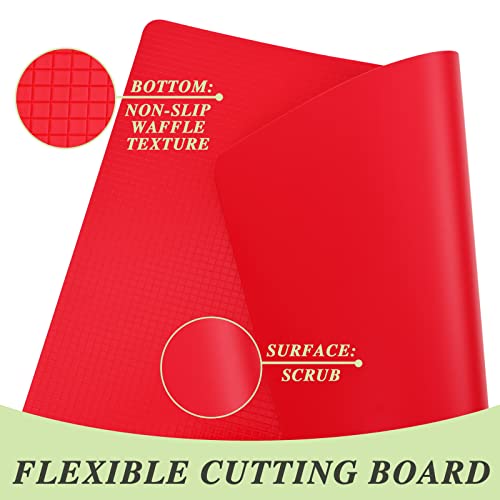 Elyum Cutting Boards, Colored Cutting Mat Flexible Plastic Cutting Board Set Chopping Board with Food Icons, Dishwasher Safe Cutting Boards for Kitchen Meat and Vegetables (Set of 8, 14.6" x 11")