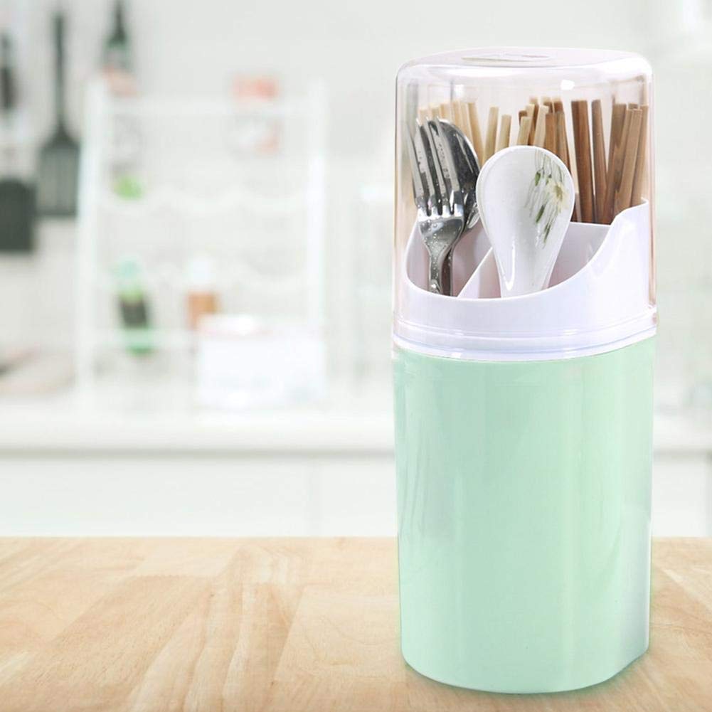 Detachable Kitchen Utensil Holders, 4 Compartment Plastic Wall-Mounted Chopsticks Flatware Caddy Holder with Cover for Cutlery(Green)