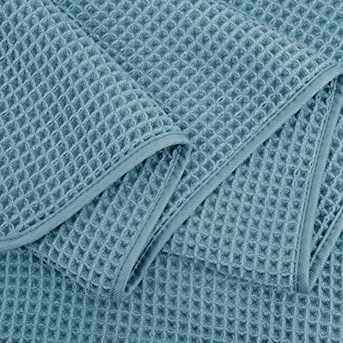 POLYTE Oversize, 60 x 30 in., Quick Dry Lint Free Microfiber Bath Towel Set, 6 Piece (Green, Waffle Weave)
