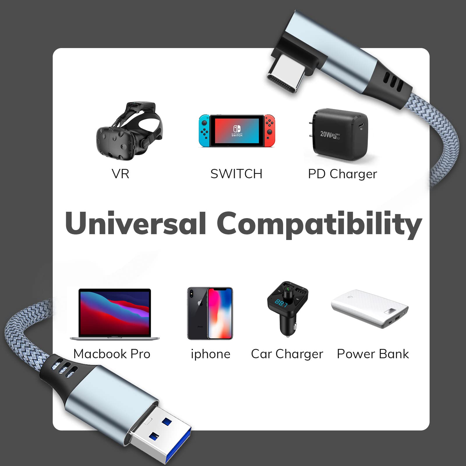for Oculus Quest 2 Link Cable16.4ft Oculus Link Cable Fast Charging and High Speed Data Transfer Nylon Braided USB 3.0 to USB C Cable Compatible with Oculus/Meta Quest 2 VR Headset Gaming PC Steam VR