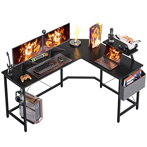 Cubiker 59.1" L-Shaped Gaming Desk, Home Office Computer Desk with Monitor Stand, Walnut
