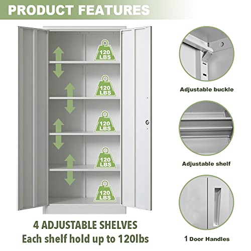 IKIMI Metal Storage Cabinet with Doors and Adjustable Shelves Steel Locking Tall Cabinet Utility Locker Tool Cabinets for Home Office Garage Gym Shop