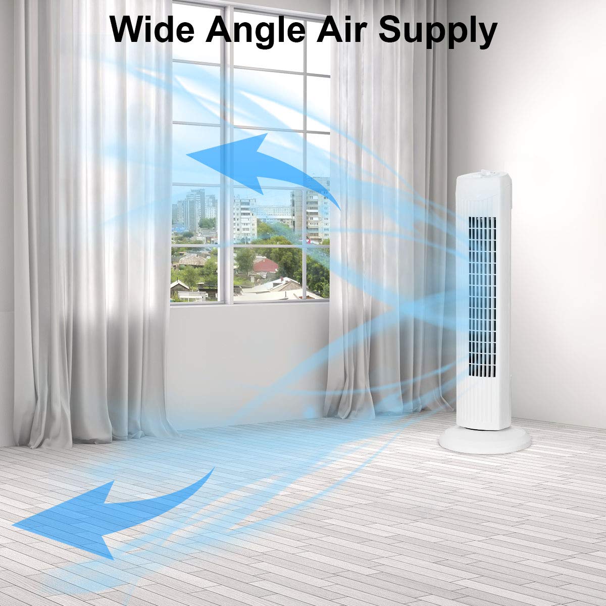 COSTWAY Tower Fan, 28-Inch Oscillating Tower Fan, Quiet Cooling Whole Room Bladeless, 3 Speed, 3 Wind Mode, Oscillating Tower Fan for Bedrooms, Living Rooms, Kitchen (White)