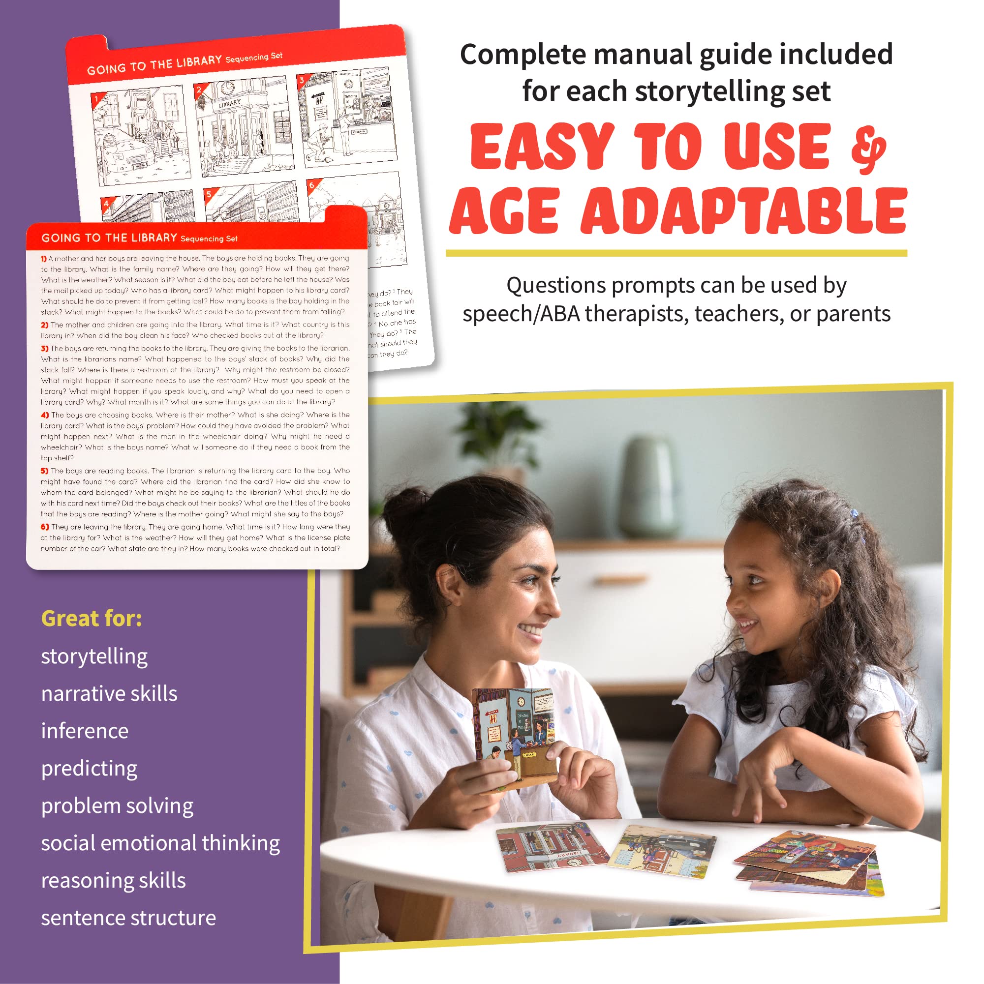 Sequence Cards for Storytelling, Speech Therapy Game, Special Education Materials, Sentence Building, Problem Solving, Improve Language Skills Sequence Cards, Autism Game, Picture Cards, SEL