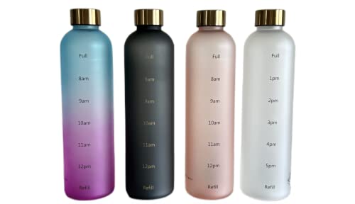 Water Bottle with Time Marker, 32oz 1 Liter, BPA Free Frosted Plastic, Reusable Water Bottle, Leakproof (Blush-Pink)