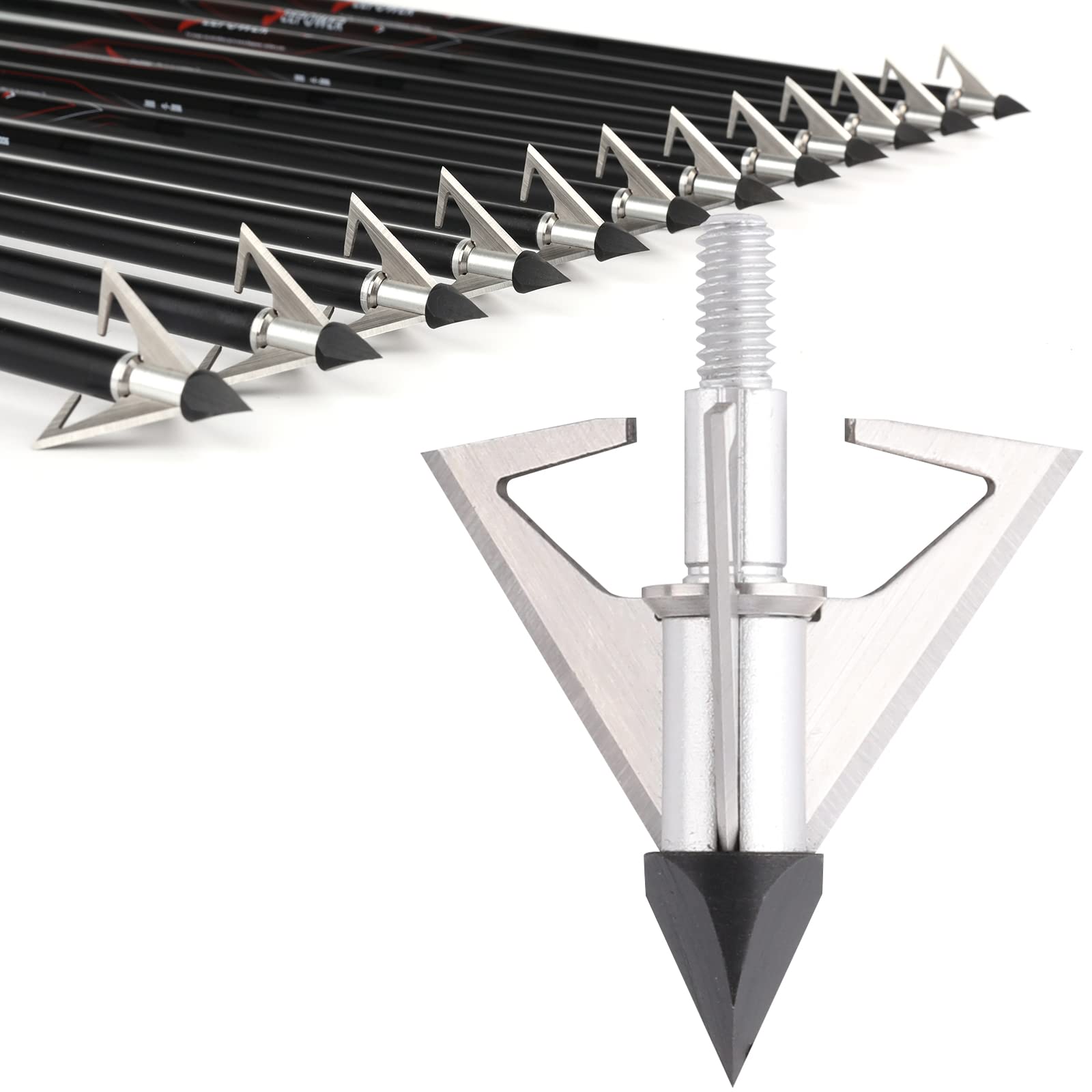 DEEPOWER 12-Pack Hunting Broadheads 1.5" Cutting Fixed 3 Blades Archery Broadheads 100 Grain Arrow Tips for Crossbow Compound Bow Hunting