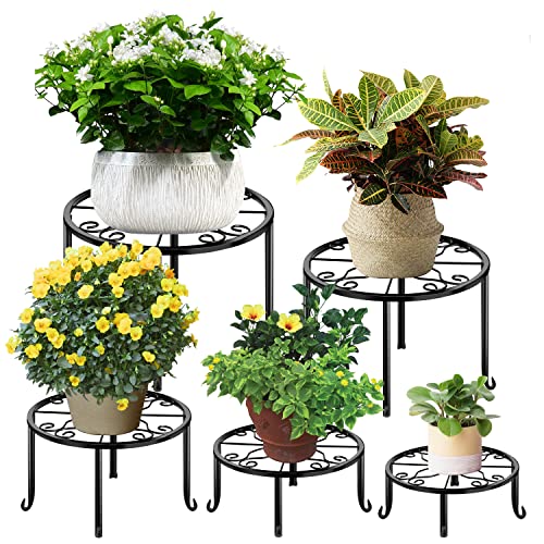 ENDAAR 5-Pack Decent Metal Plant Stands, Multiple Height Size Corner Plant Holders for Different Sizes of Flower Pots, Indoor Outdoor Planter Container Round Supports Display for Home, Patio,Black