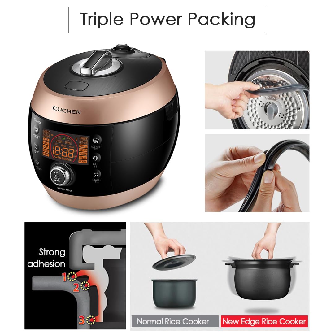 Cuchen CJS-FD0600RVUS | Heating Pressure Rice Cooker 6 Cup (Uncooked) | Smart Jog Dial | Auto Steam Clean | Voice Guide | Made in Korea | Black/Rose gold