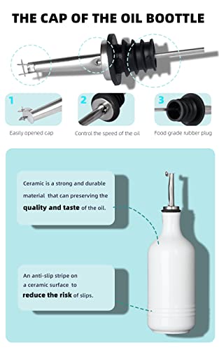 HAOTOP Ceramic Olive Oil Dispenser Bottle,Perfect for Storage of Oil or Vinegar,14 oz (White)