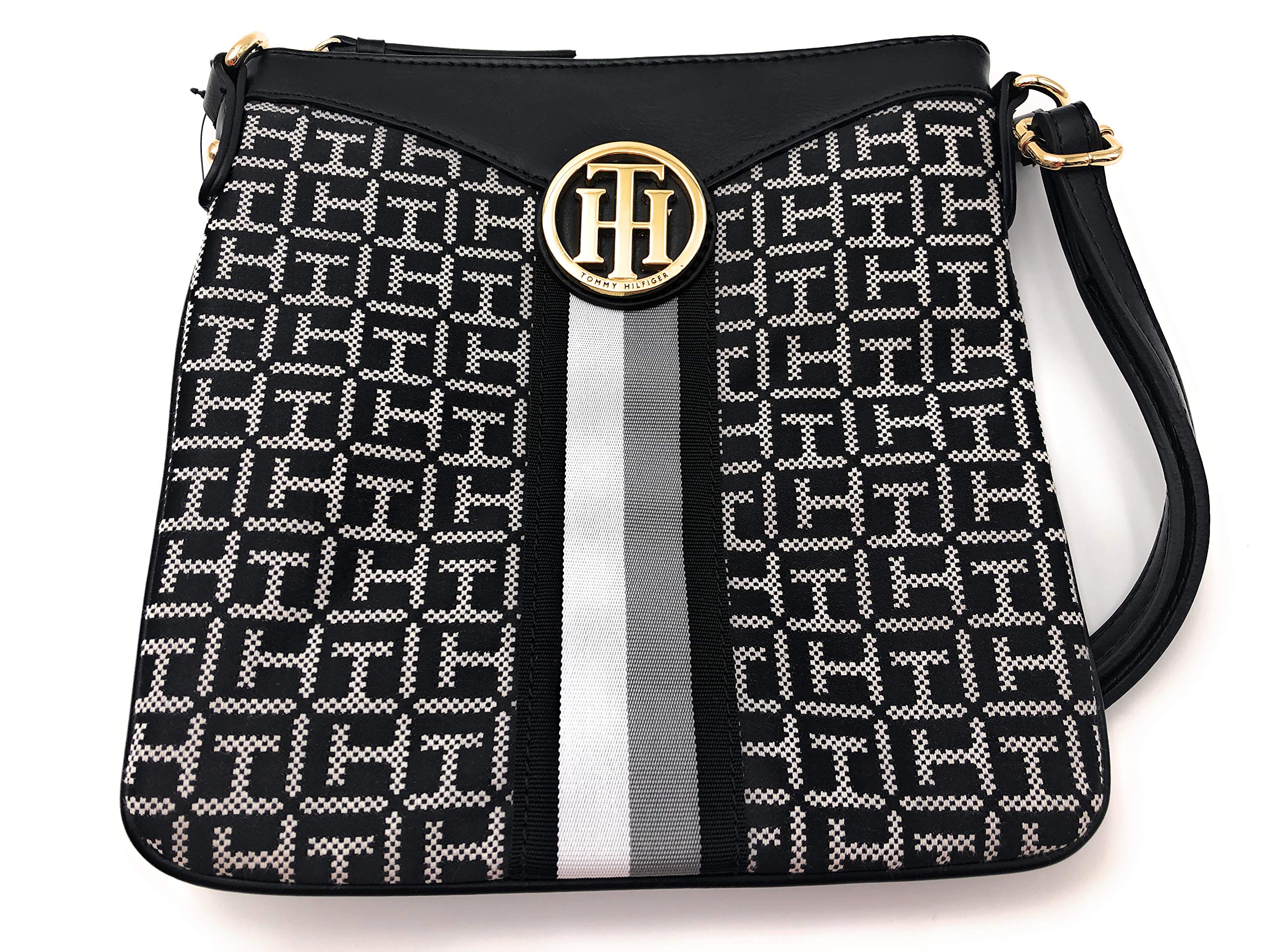 Tommy Hilfiger Women's Monogram Jacquard Xbody 2 Crossbody Handbag Black/Gray