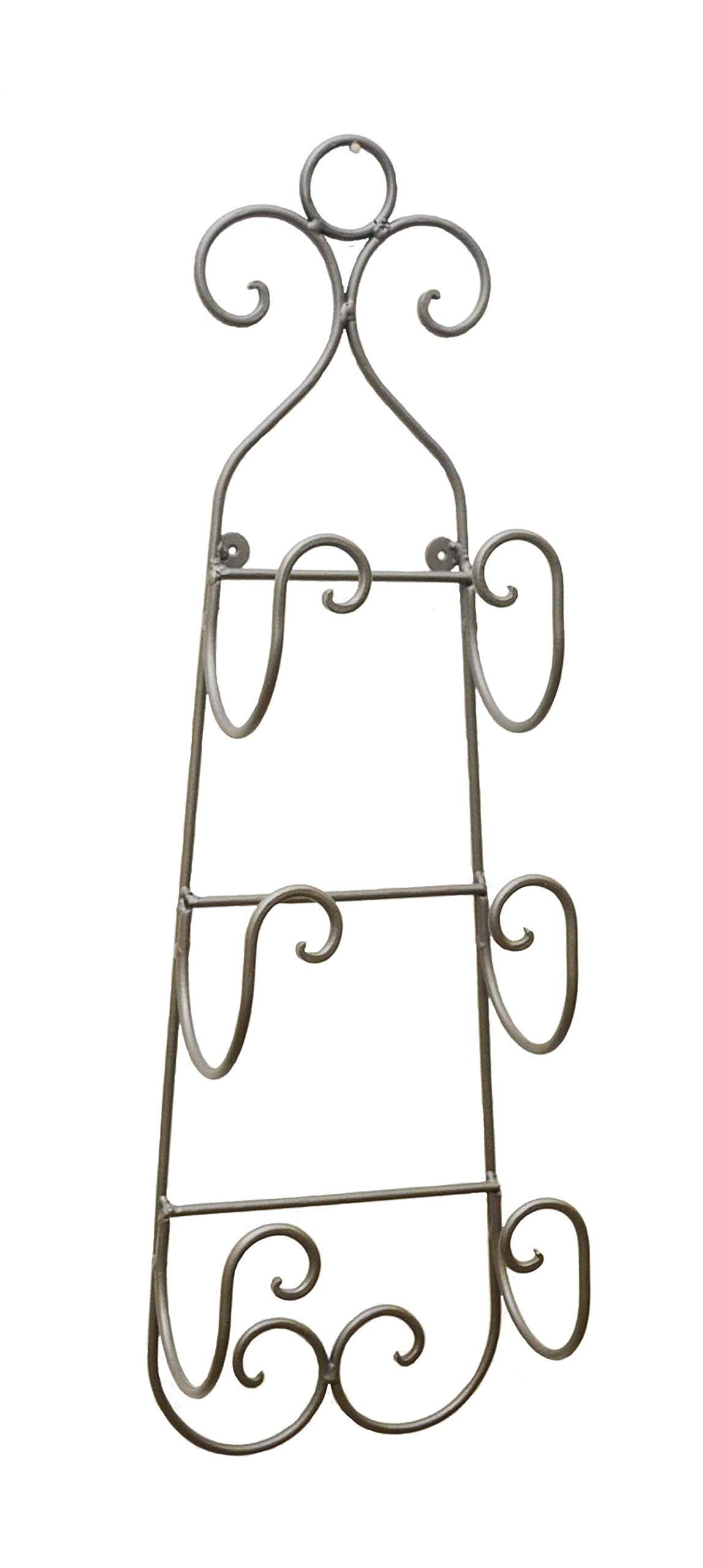 Laredo Import Wrought Iron Wall Towel Rack/Wine Rack-28.5 Inches Tall x 8.5 Inches Wide. Steel Gray Color, Holds Three.