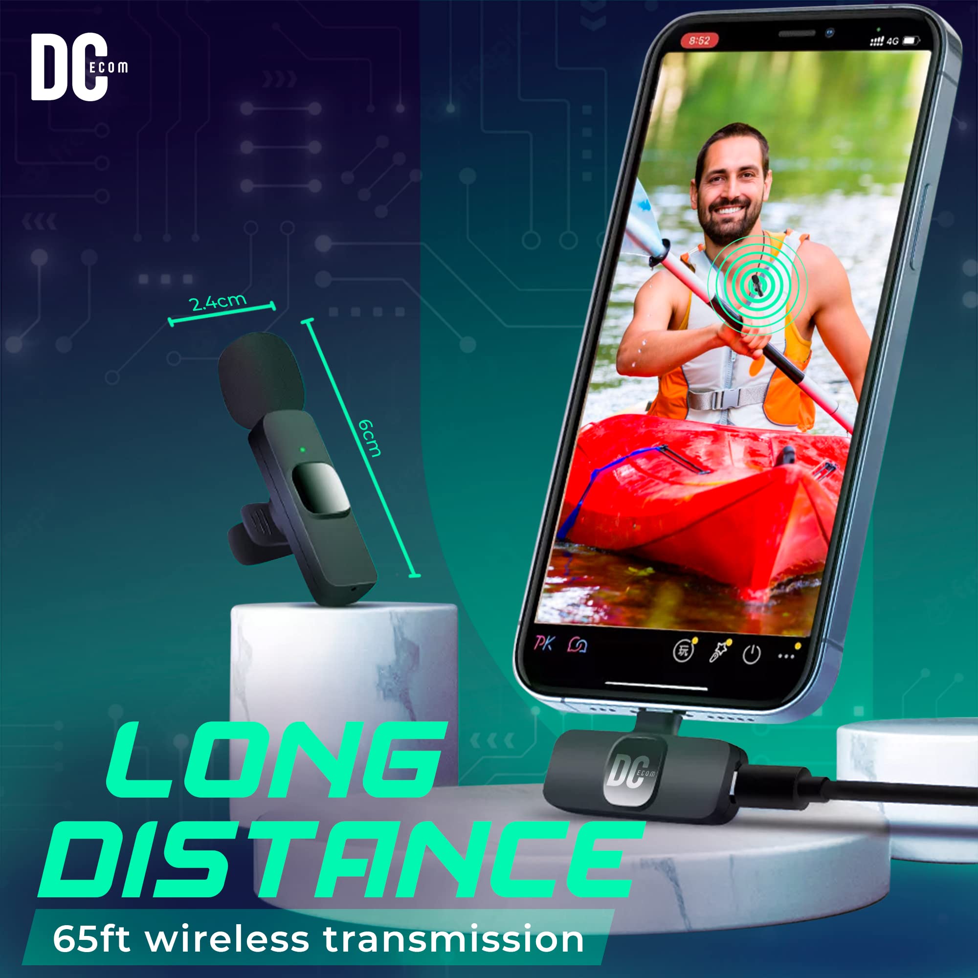 DCECOM Wireless Lavalier Microphones for iPhone/ipad, Auto-Sync Lapel Microphone for Facebook, YouTube,TikTok,Video Recording,Vloggers, Noise Reduction Microphone