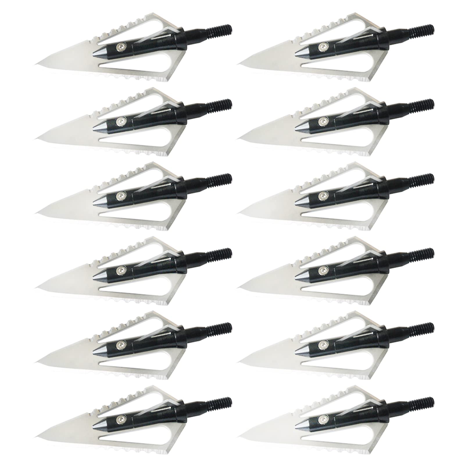 e5e10 100 Grain Stinger Hunting Broadheads, 12pcs 4 Blade 2 Sawtooth Blade Screw-in Arrow Heads Arrow Tips Compatible with Traditional Bows and Compound Bow