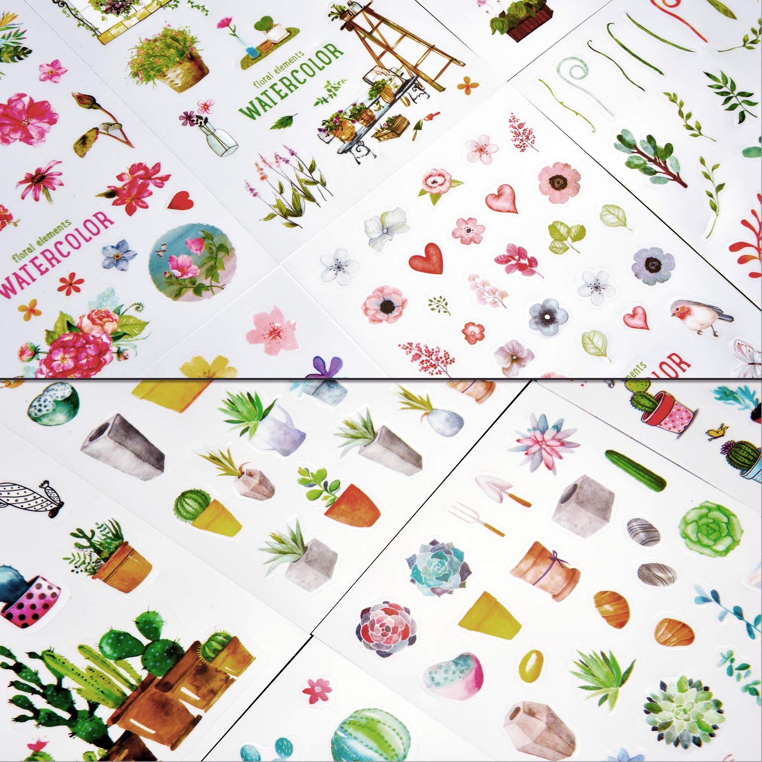 Chuangdi 48 Sheets Cactus Stickers Plant Flower Decorative Stickers Journal Planners Stickers for Party Holiday Supplies